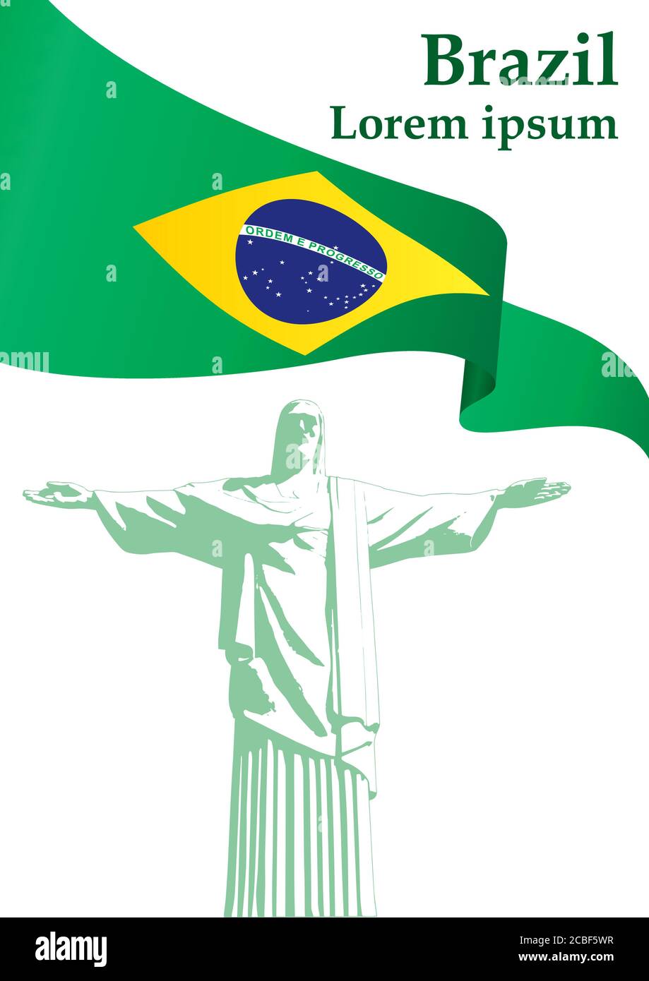 Flag of Brazil, Federative Republic of Brazil. statue of Christ the ...