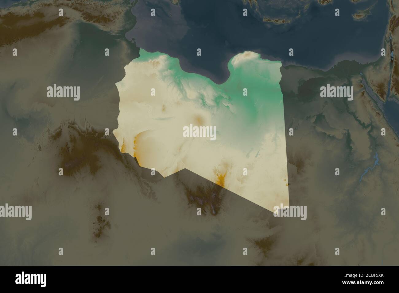 Shape of Libya separated by the desaturation of neighboring areas ...