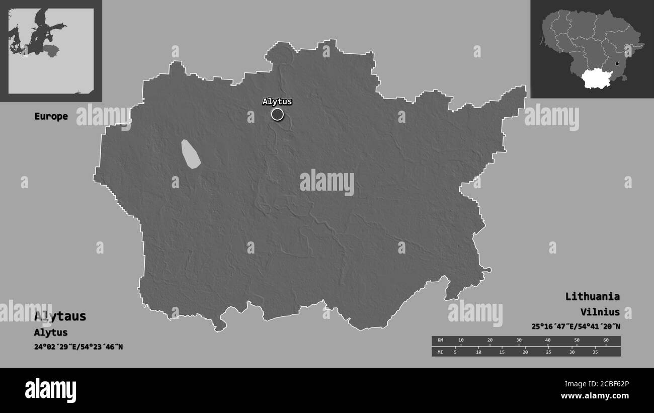 Shape of Alytaus, county of Lithuania, and its capital. Distance scale ...