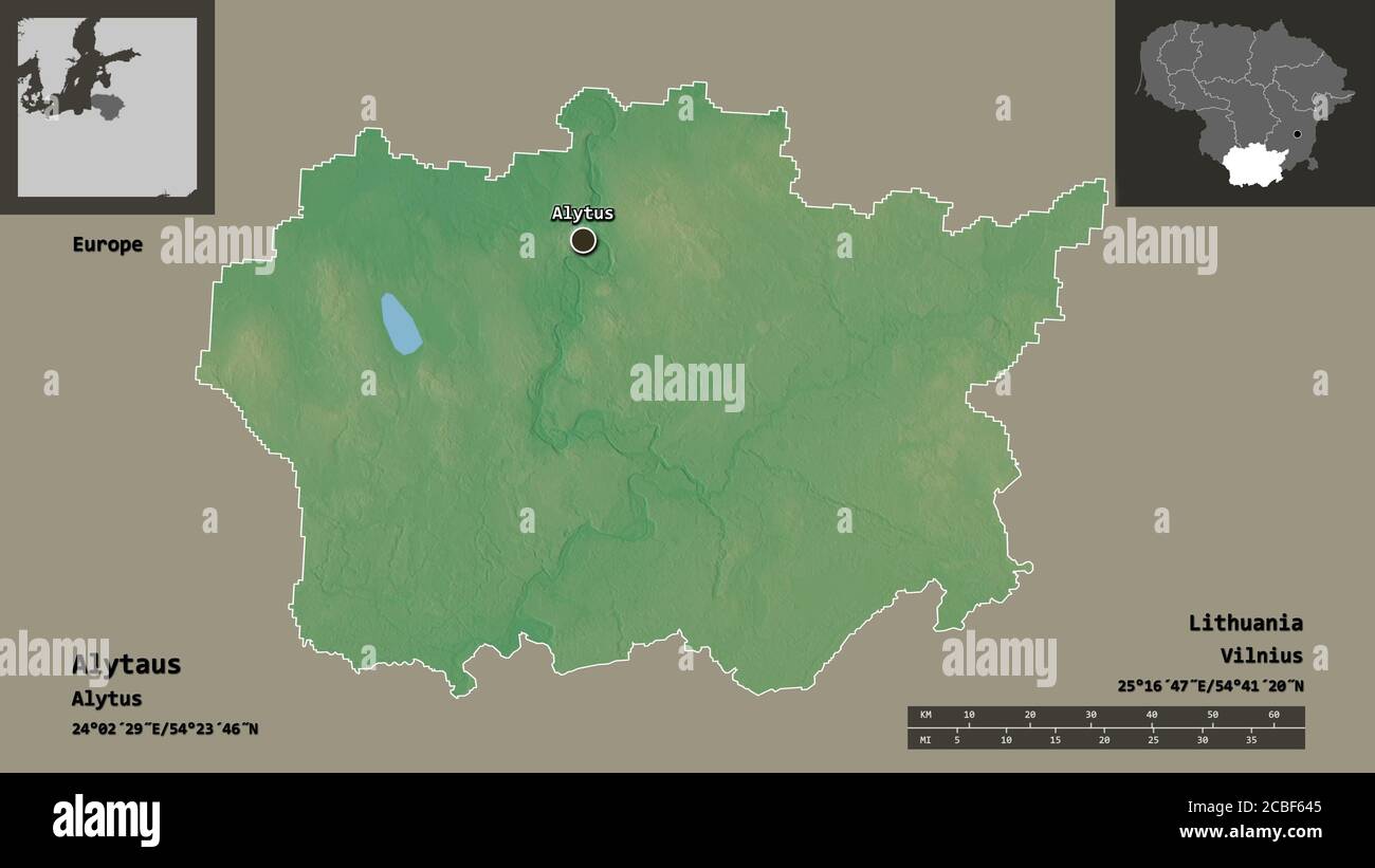 Shape of Alytaus, county of Lithuania, and its capital. Distance scale ...