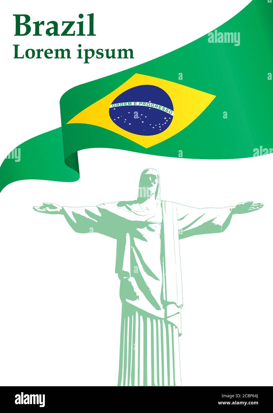 Flag of Brazil, Federative Republic of Brazil. statue of Christ the ...