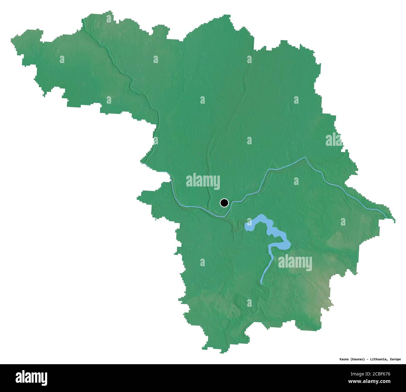 Shape of Kauno, county of Lithuania, with its capital isolated on white ...