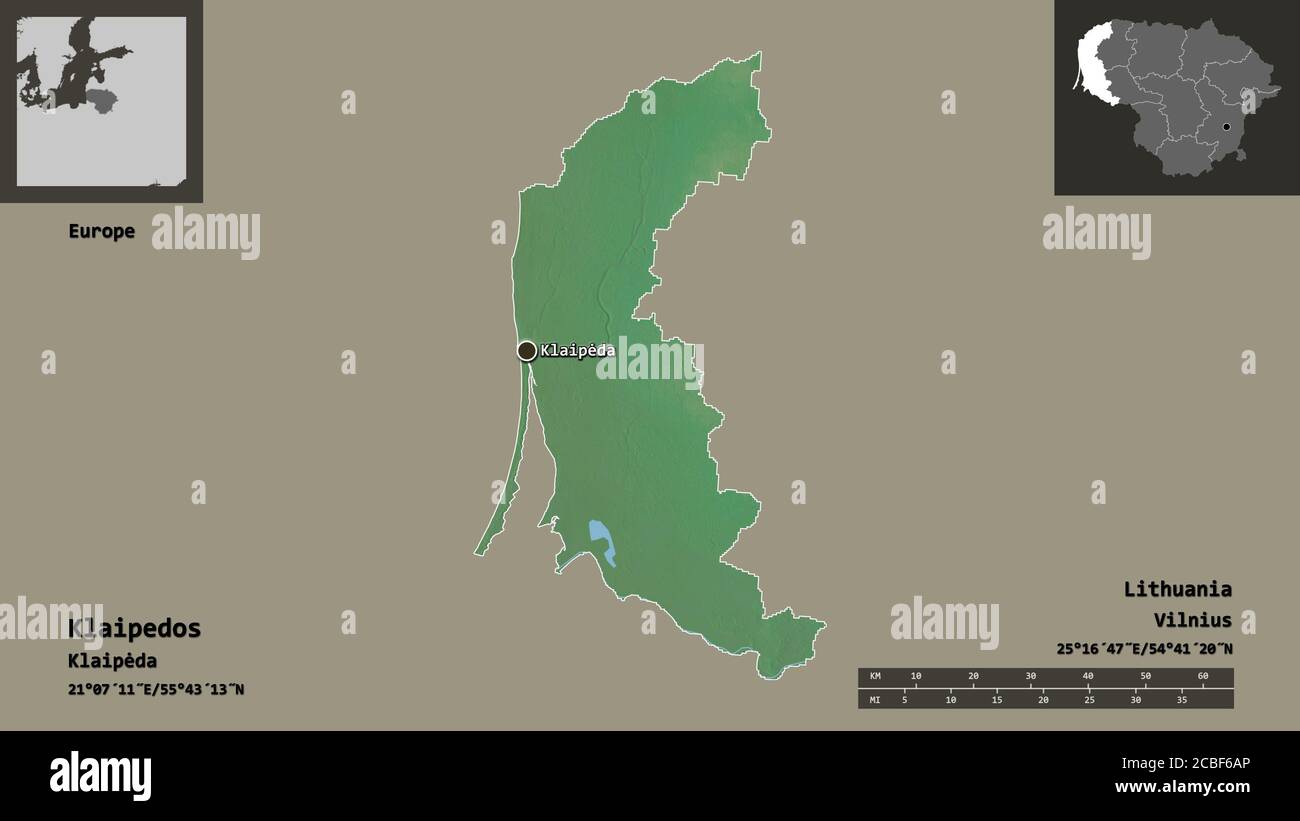 Shape of Klaipedos, county of Lithuania, and its capital. Distance ...