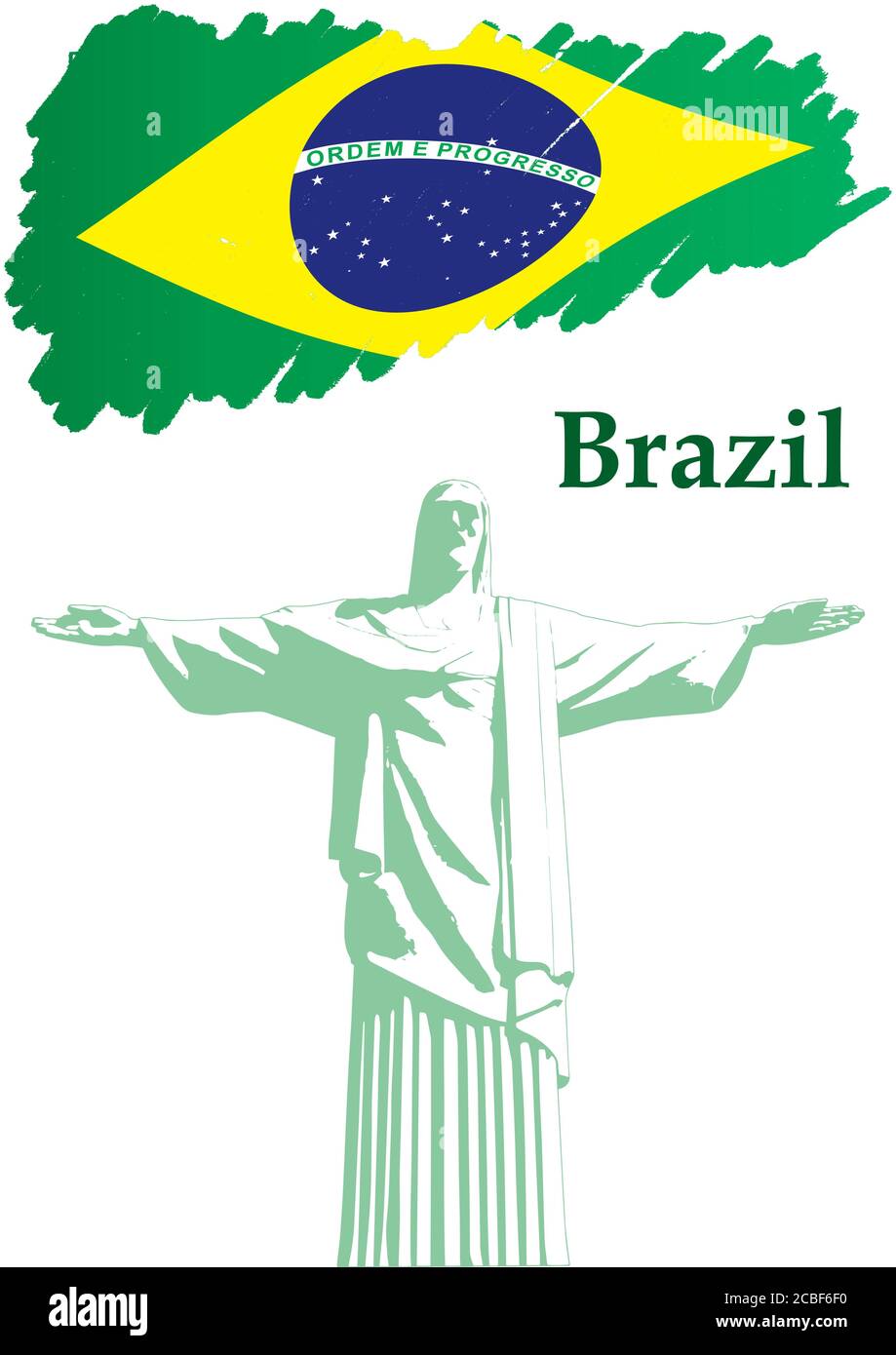 Flag of Brazil, Federative Republic of Brazil. statue of Christ the ...