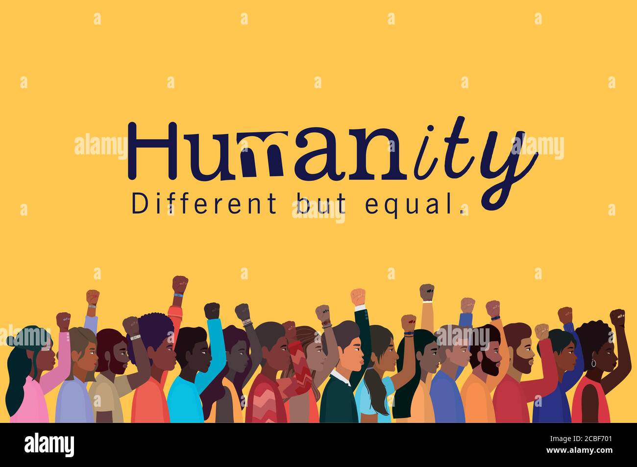 humanity women and men cartoons with fists up design, diversity people ...