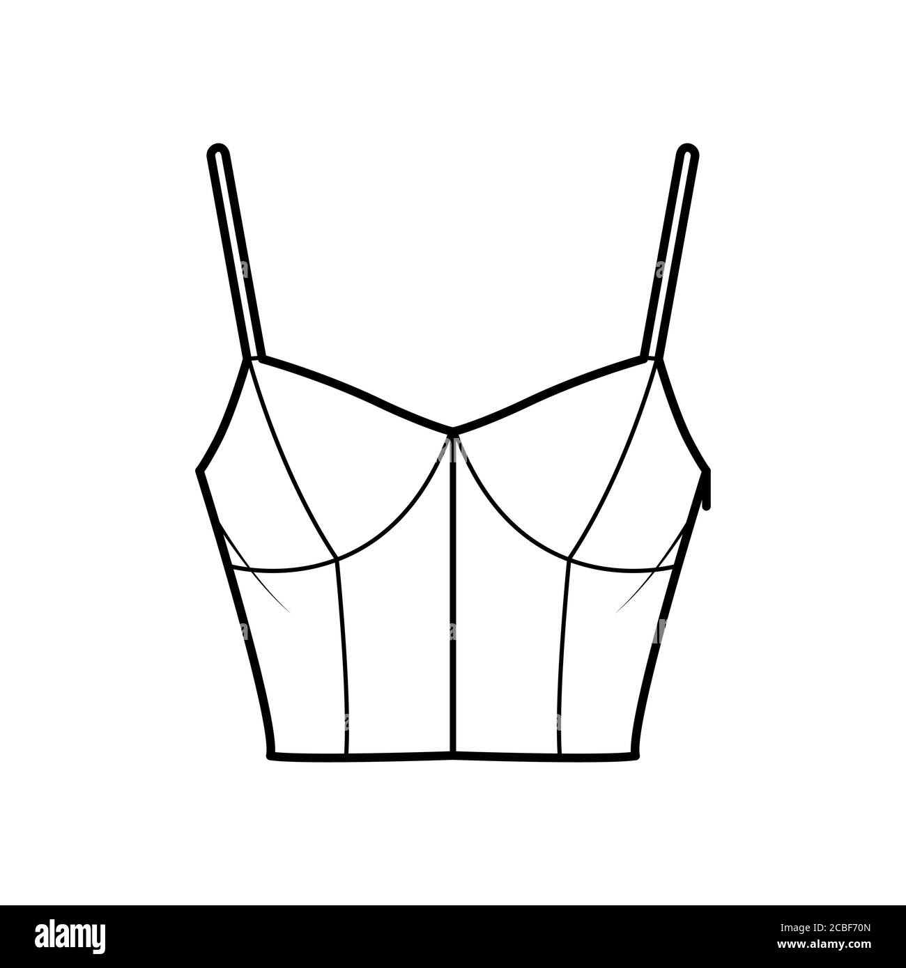 Cropped top technical fashion illustration with sweetheart neck, straps ...