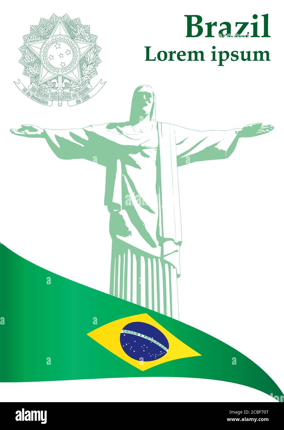 Flag of Brazil, Federative Republic of Brazil. statue of Christ the ...