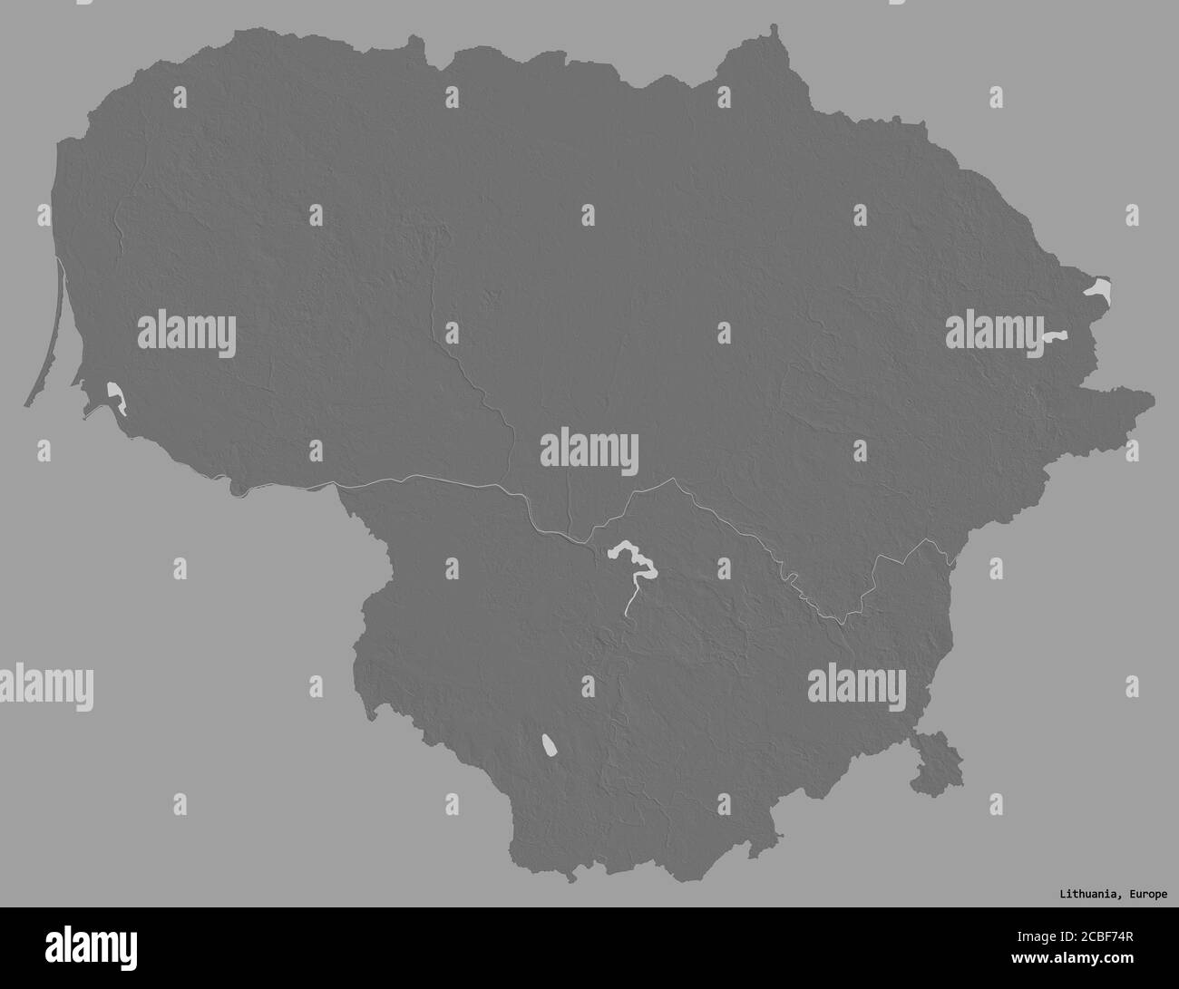 Shape of Lithuania with its capital isolated on a solid color ...