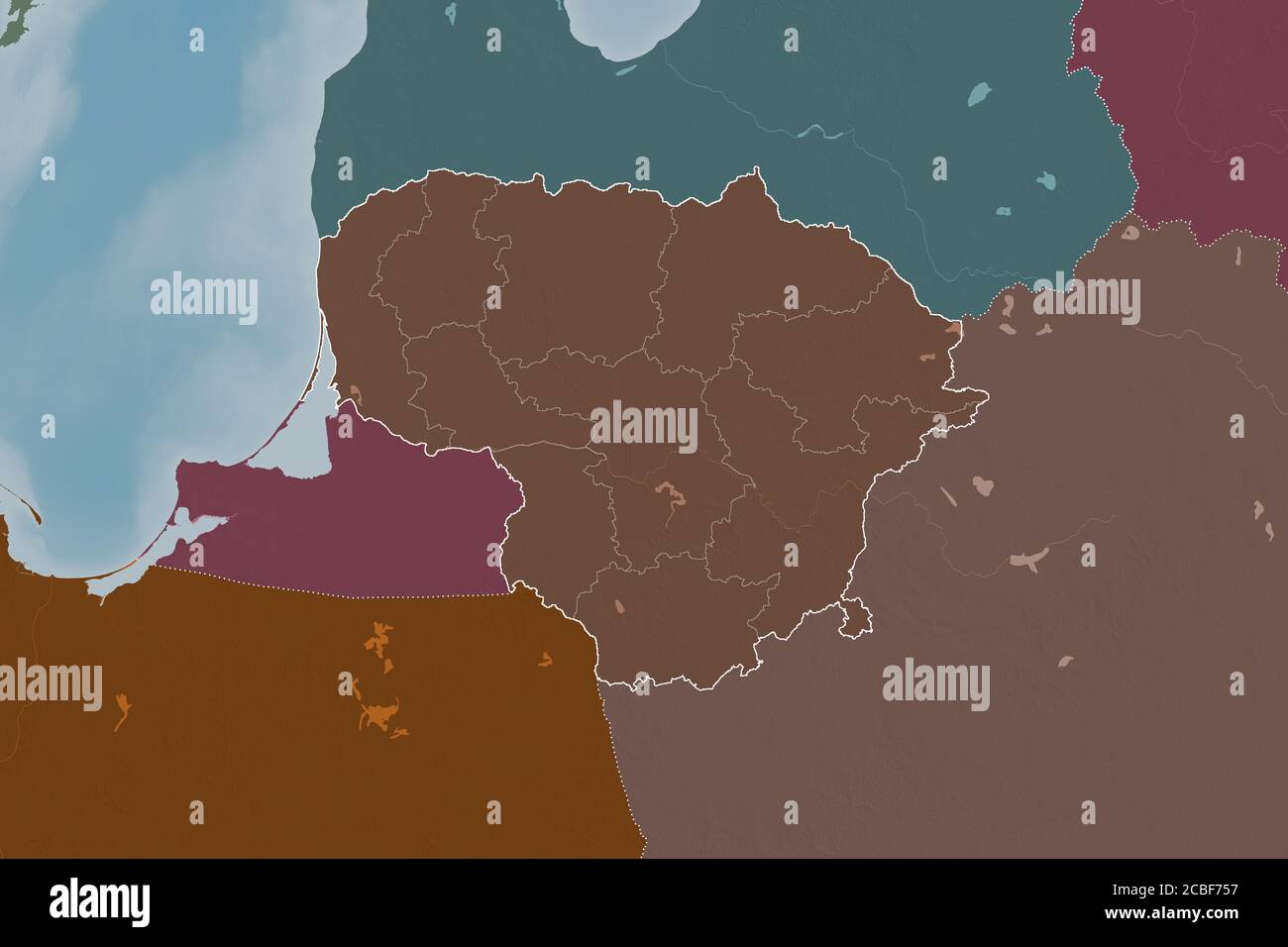 Extended area of Lithuania with country outline, international and ...