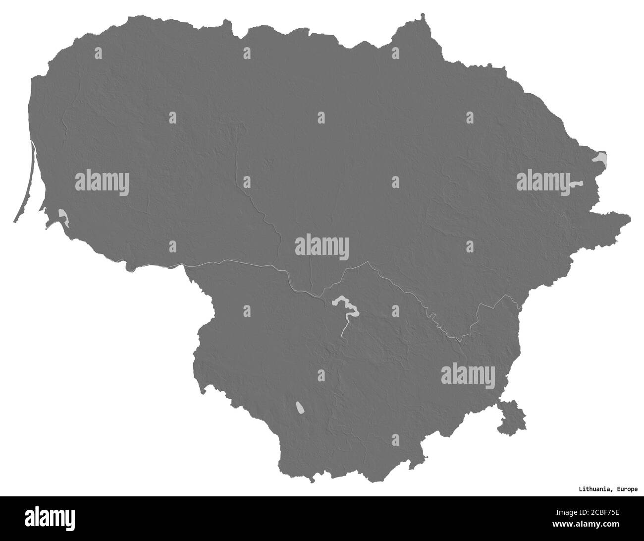 Shape of Lithuania with its capital isolated on white background ...