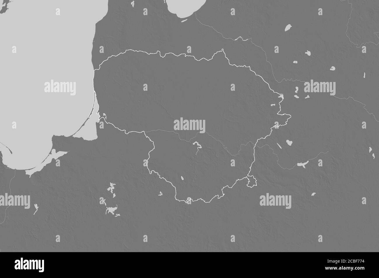 Extended area of outlined Lithuania. Bilevel elevation map. 3D ...