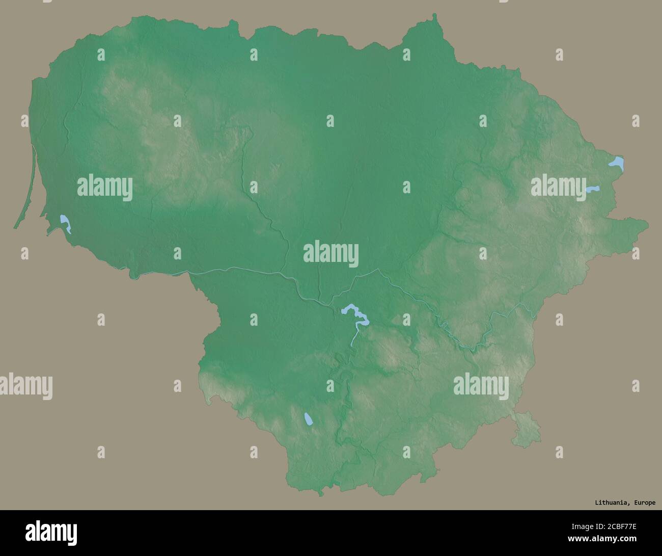 Shape of Lithuania with its capital isolated on a solid color ...
