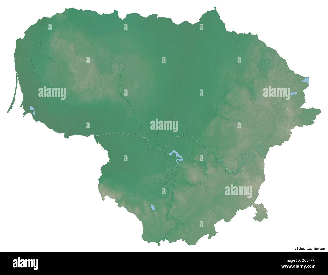 Shape of Lithuania with its capital isolated on white background ...