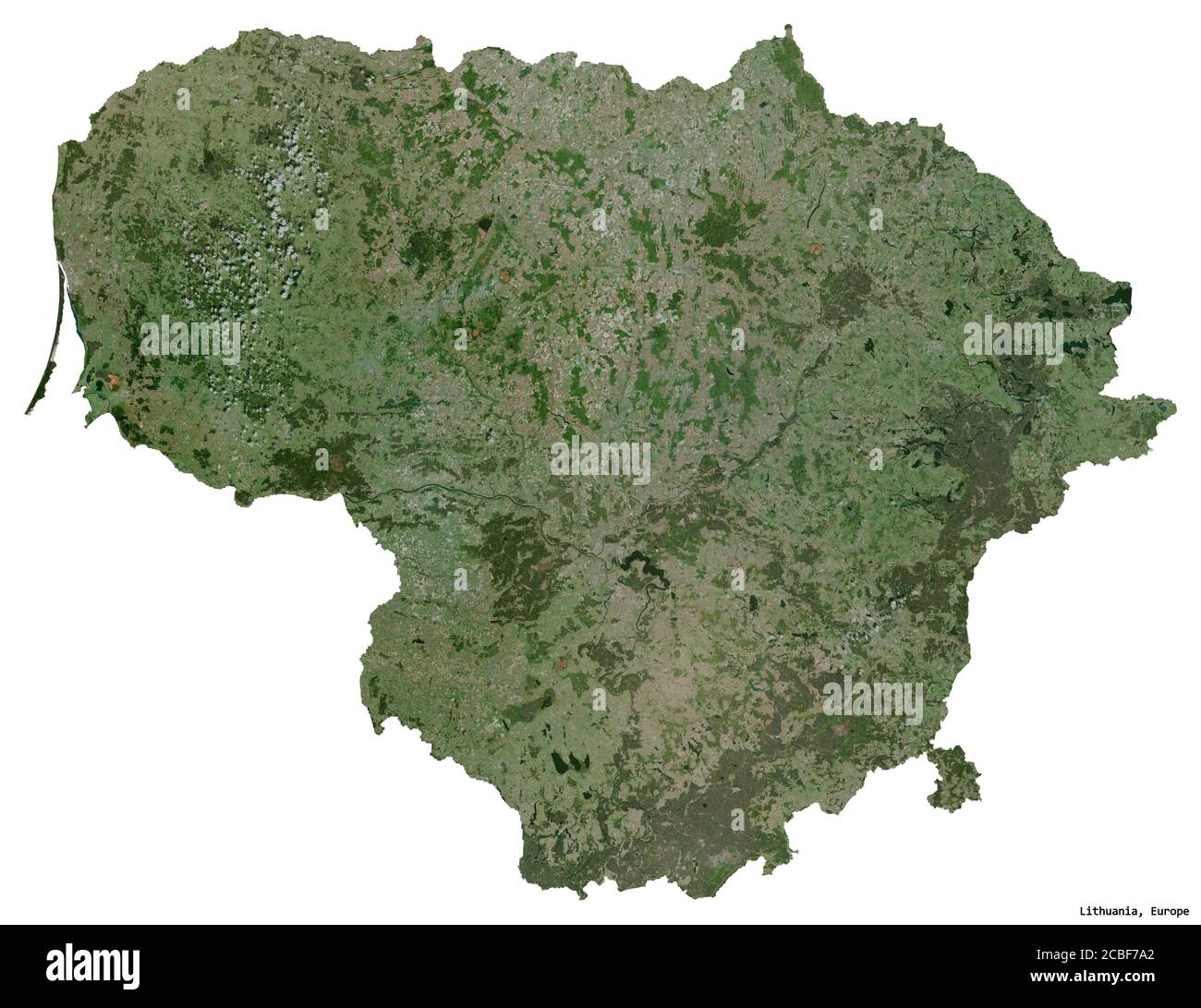 Shape of Lithuania with its capital isolated on white background ...