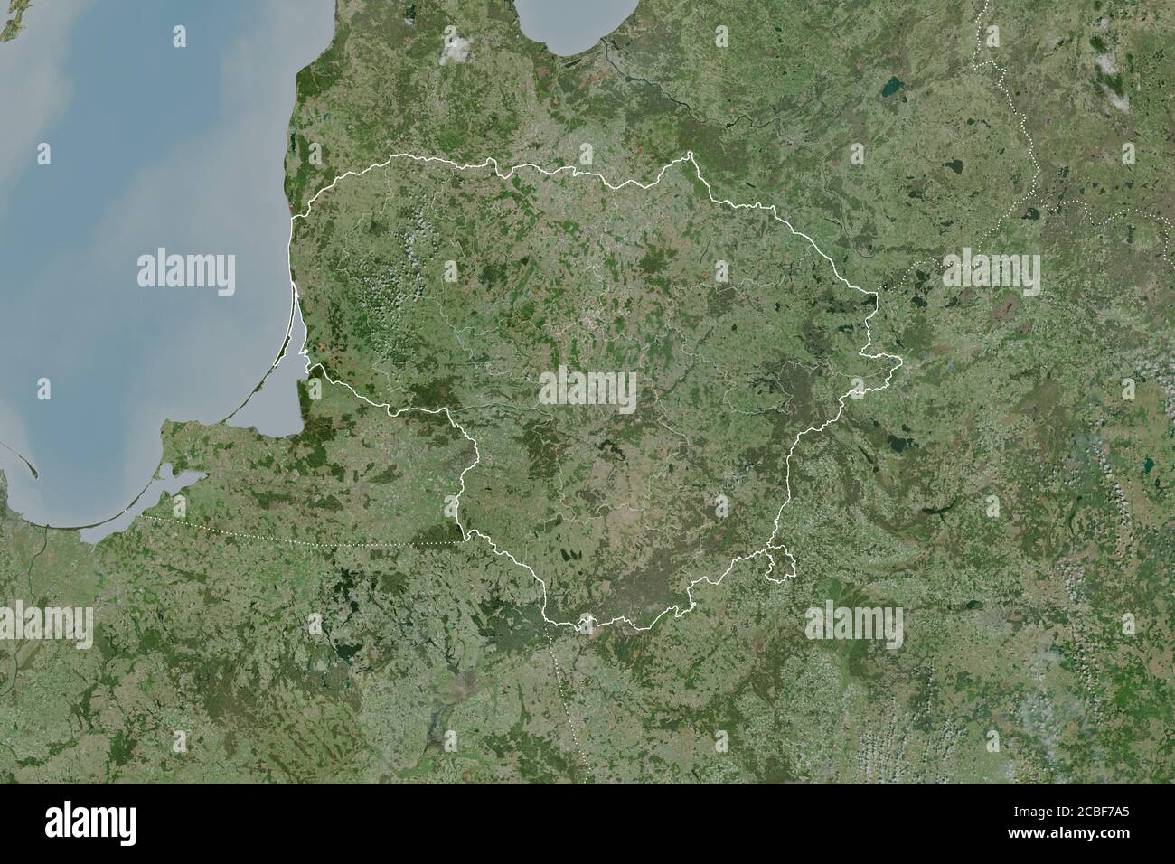 Extended area of Lithuania with country outline, international and ...