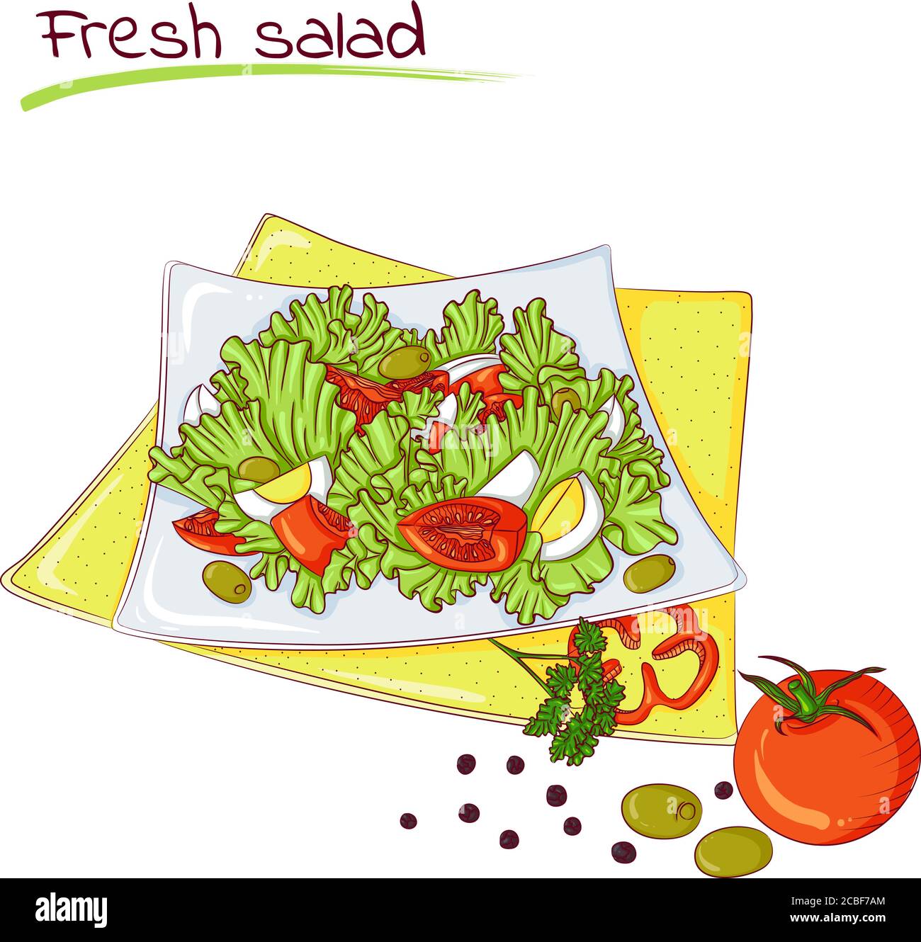 Vector illustration of fresh salad isolated on white background. Food ...