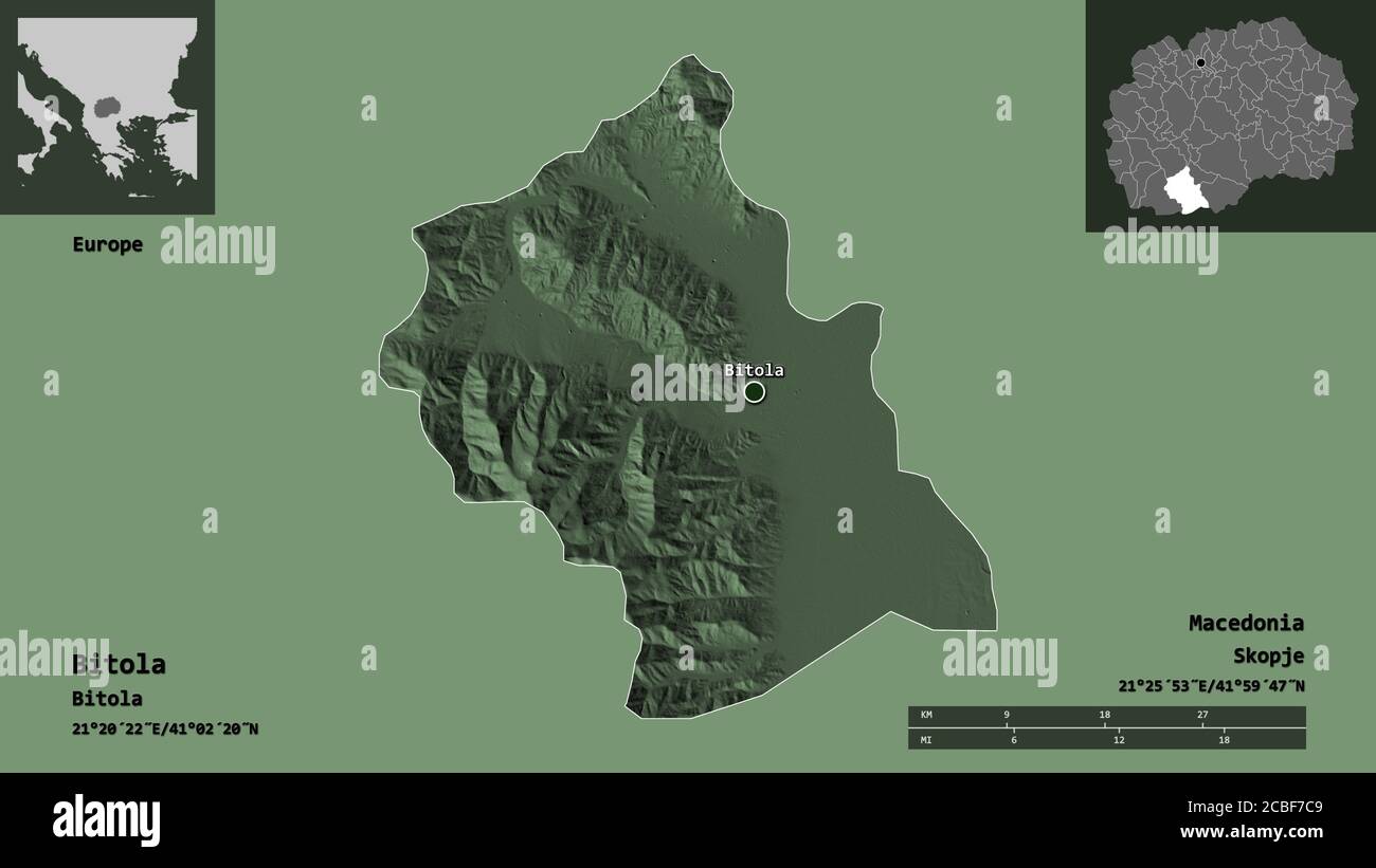 Shape of Bitola, municipality of Macedonia, and its capital. Distance ...