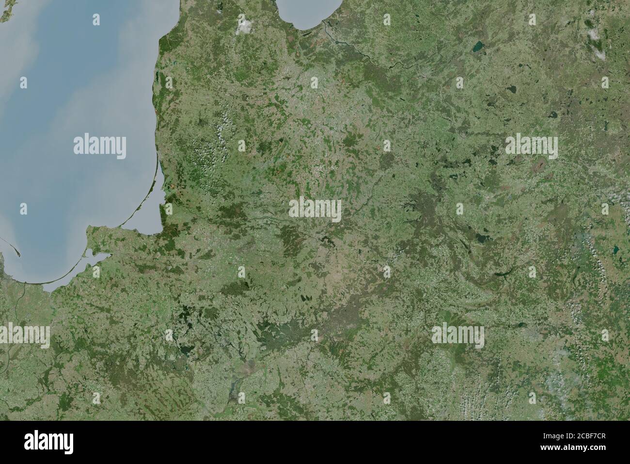 Extended area of Lithuania. Satellite imagery. 3D rendering Stock Photo ...