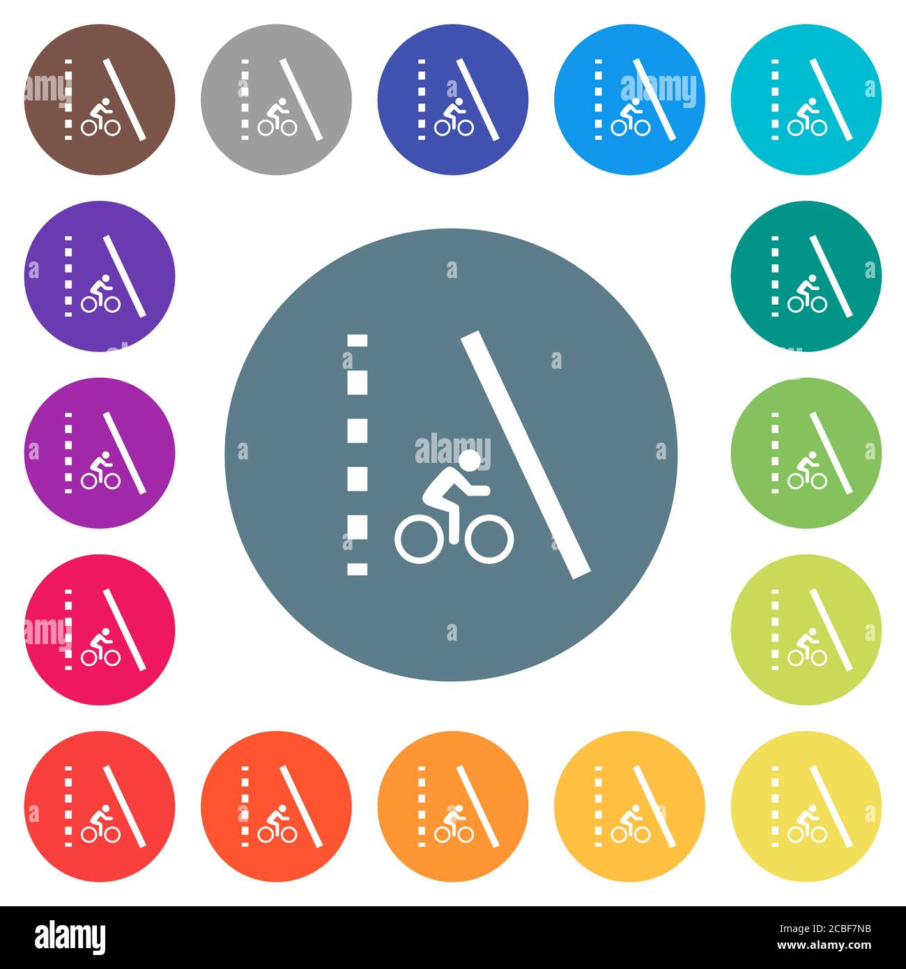 Bicycle lane flat white icons on round color backgrounds. 17 background ...