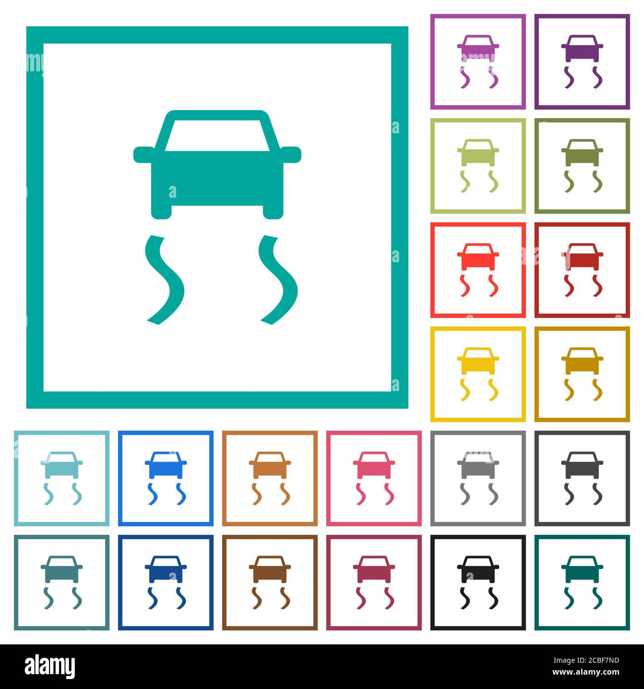 Slippery road dashboard indicator flat color icons with quadrant frames ... Slippery road dashboard indicator flat color icons with quadrant frames ...