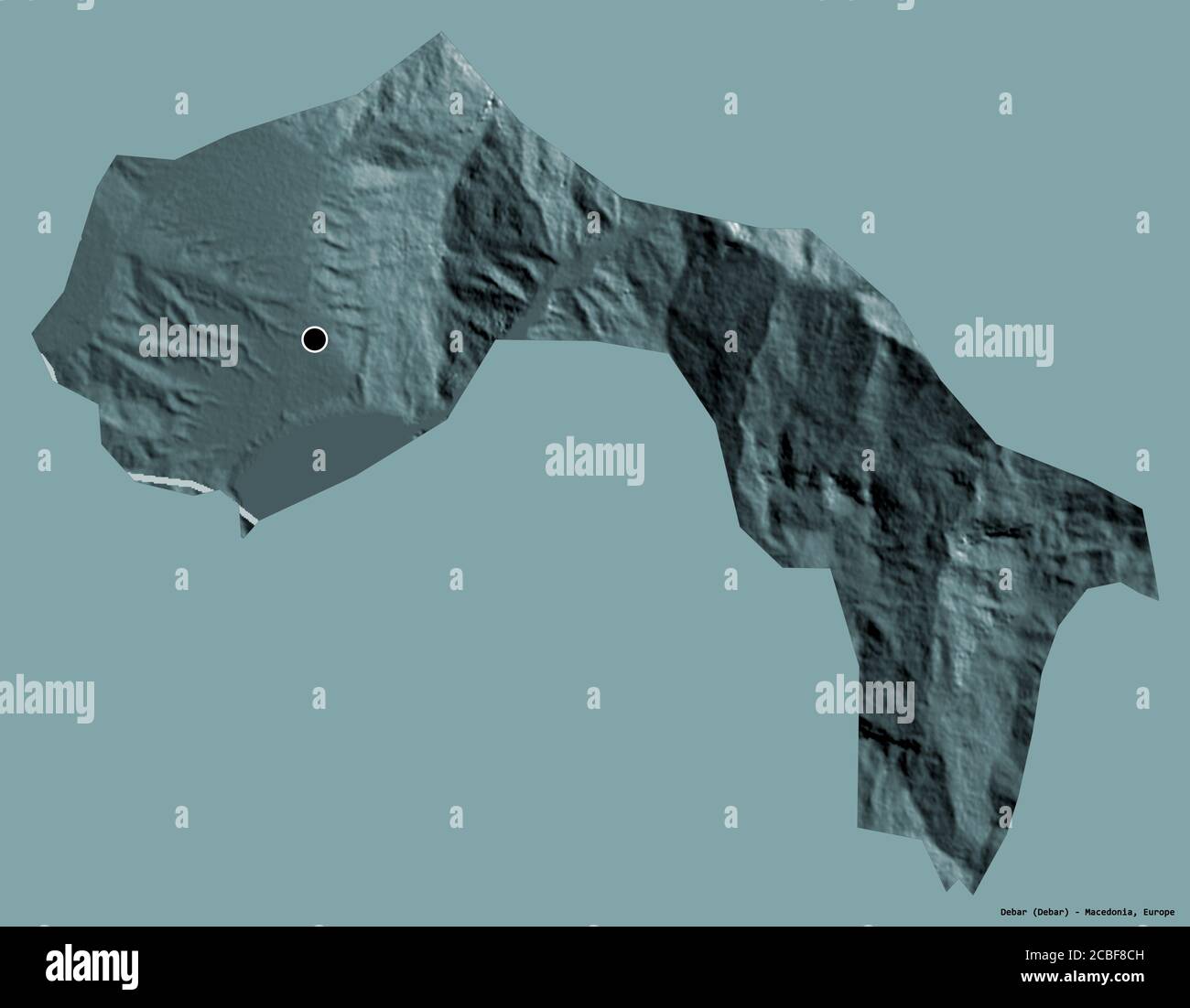 Shape of Debar, municipality of Macedonia, with its capital isolated on ...