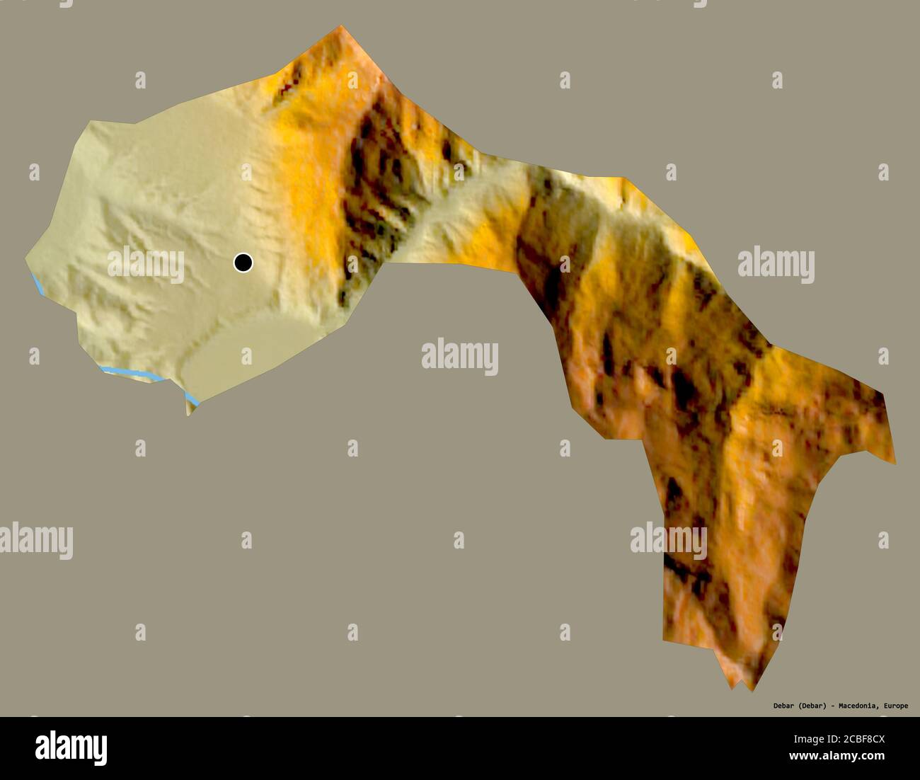 Shape of Debar, municipality of Macedonia, with its capital isolated on ...