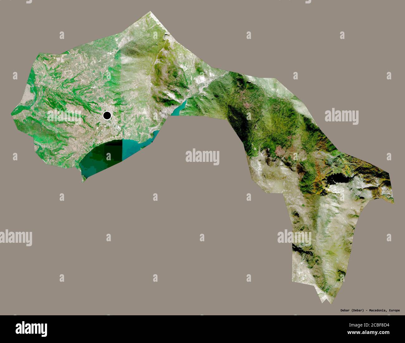 Shape of Debar, municipality of Macedonia, with its capital isolated on ...