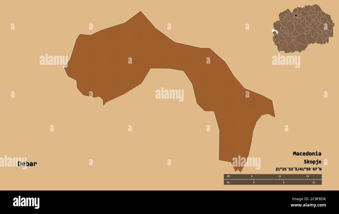 Shape of Debar, municipality of Macedonia, with its capital isolated on ...