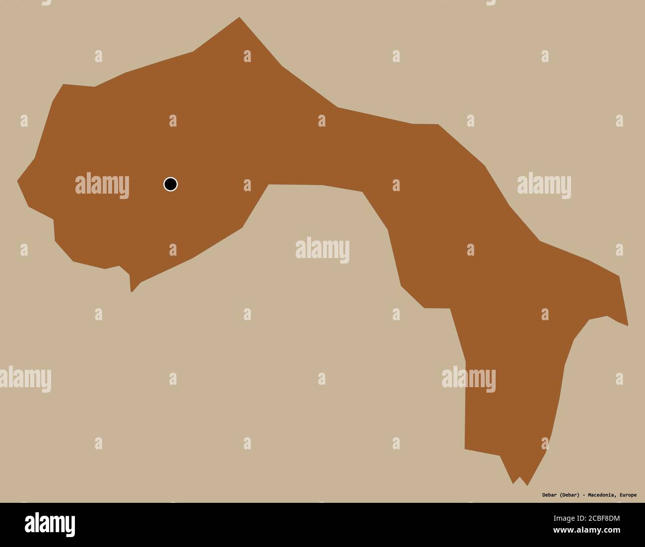 Shape of Debar, municipality of Macedonia, with its capital isolated on ...