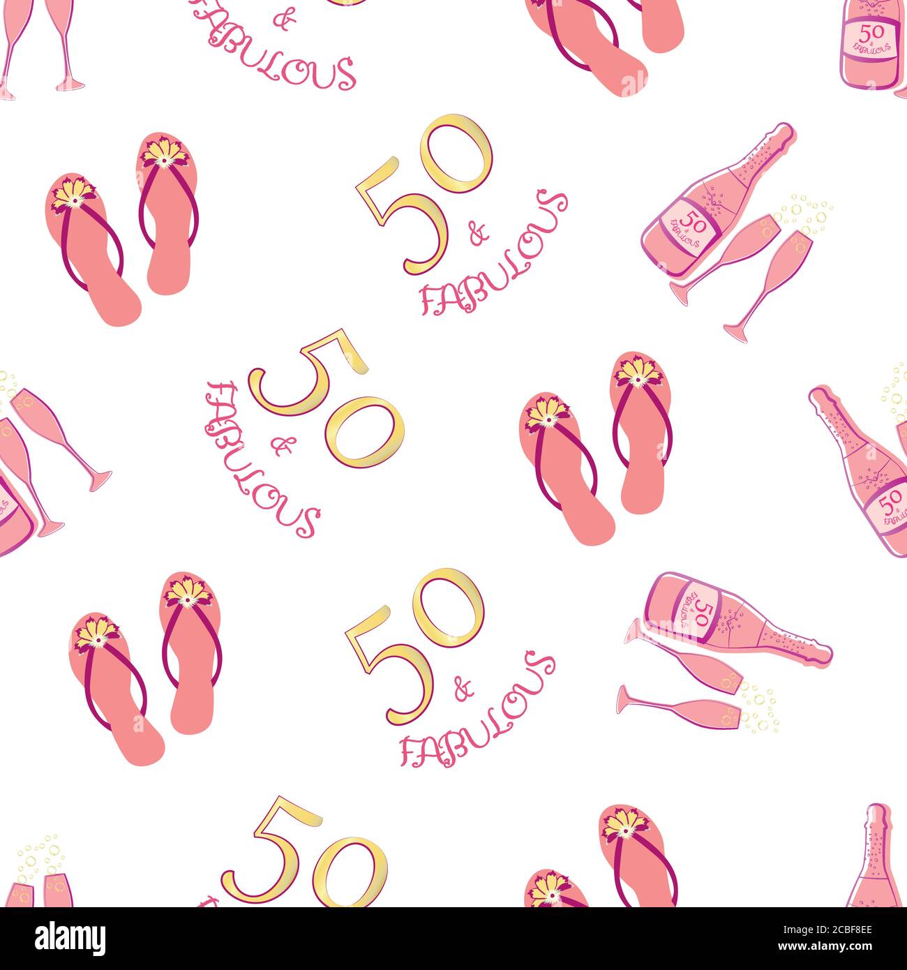 Fifty and fabulous seamless vector pattern background. Girly pink,gold, white backdrop with text ...
