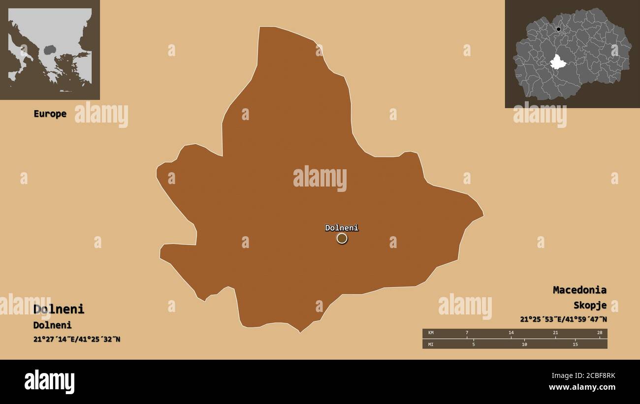 Shape of Dolneni, municipality of Macedonia, and its capital. Distance ...