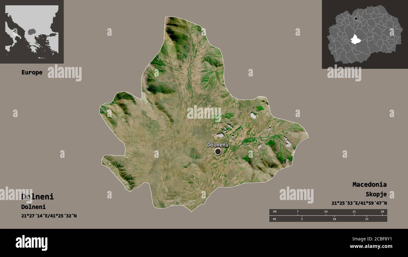 Shape of Dolneni, municipality of Macedonia, and its capital. Distance ...