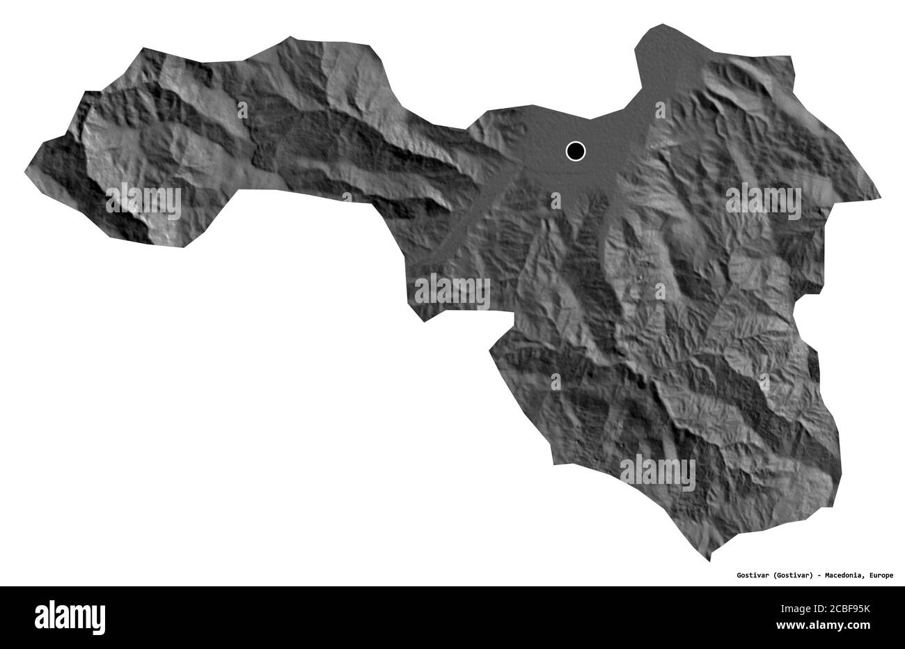 Shape of Gostivar, municipality of Macedonia, with its capital isolated ...
