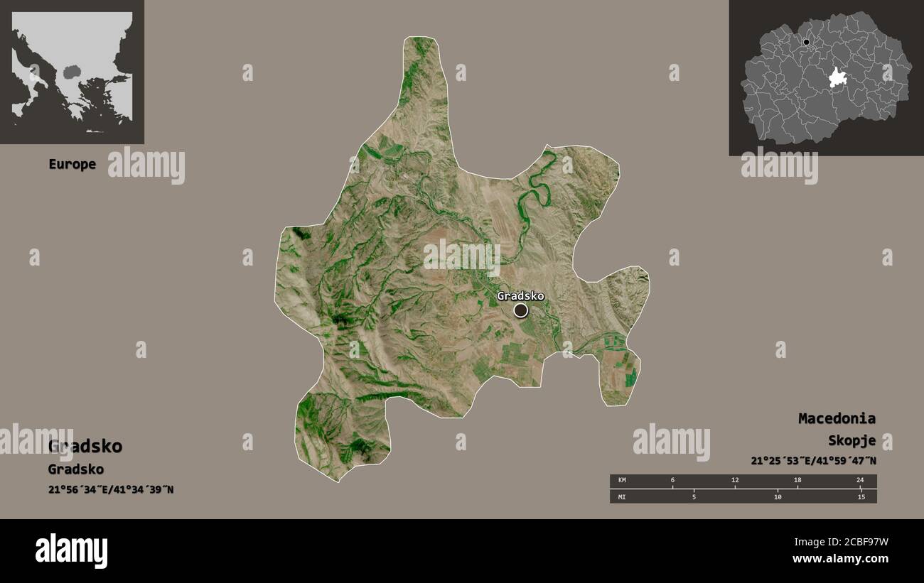 Shape of Gradsko, municipality of Macedonia, and its capital. Distance ...