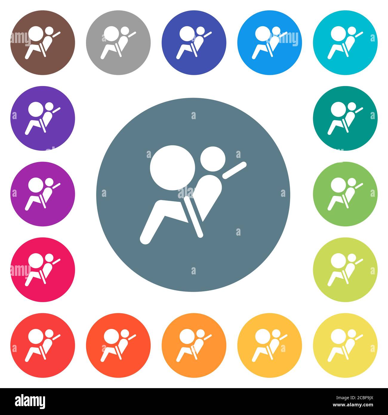 Air bag dashboard indicator flat white icons on round color backgrounds ...