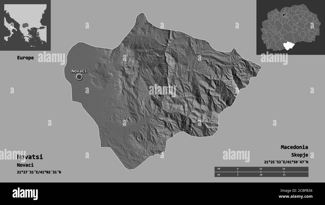 Shape of Novatsi, municipality of Macedonia, and its capital. Distance ...