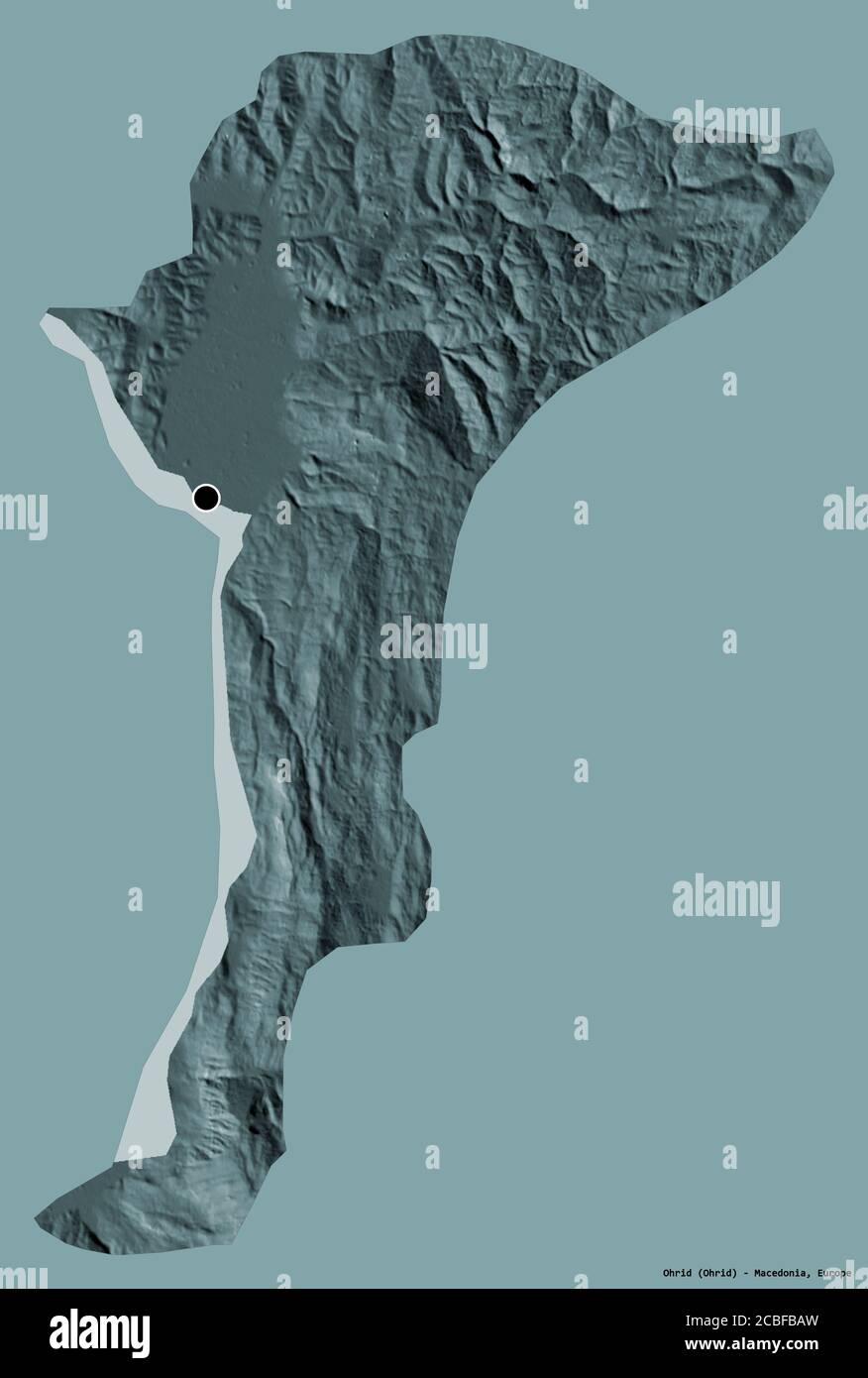 Shape of Ohrid, municipality of Macedonia, with its capital isolated on ...