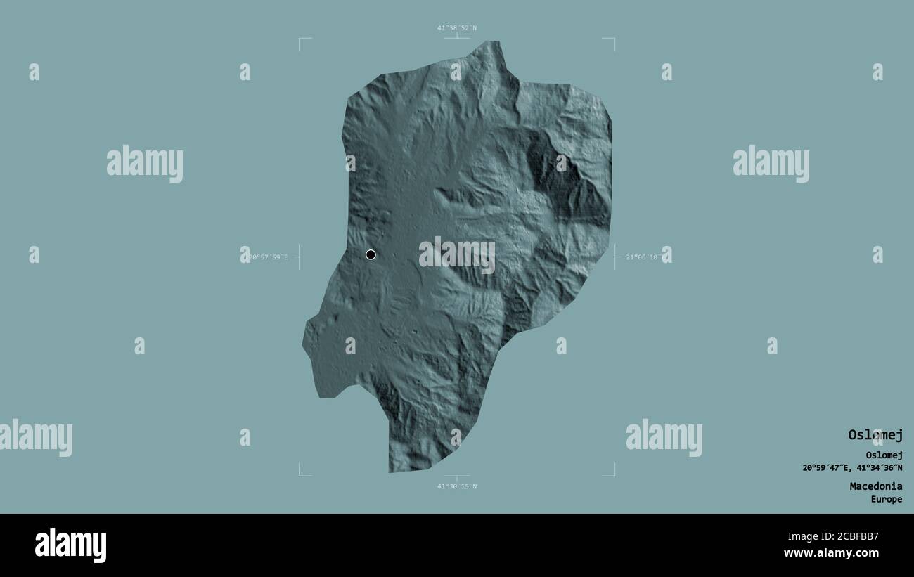 Area of Oslomej, municipality of Macedonia, isolated on a solid ...