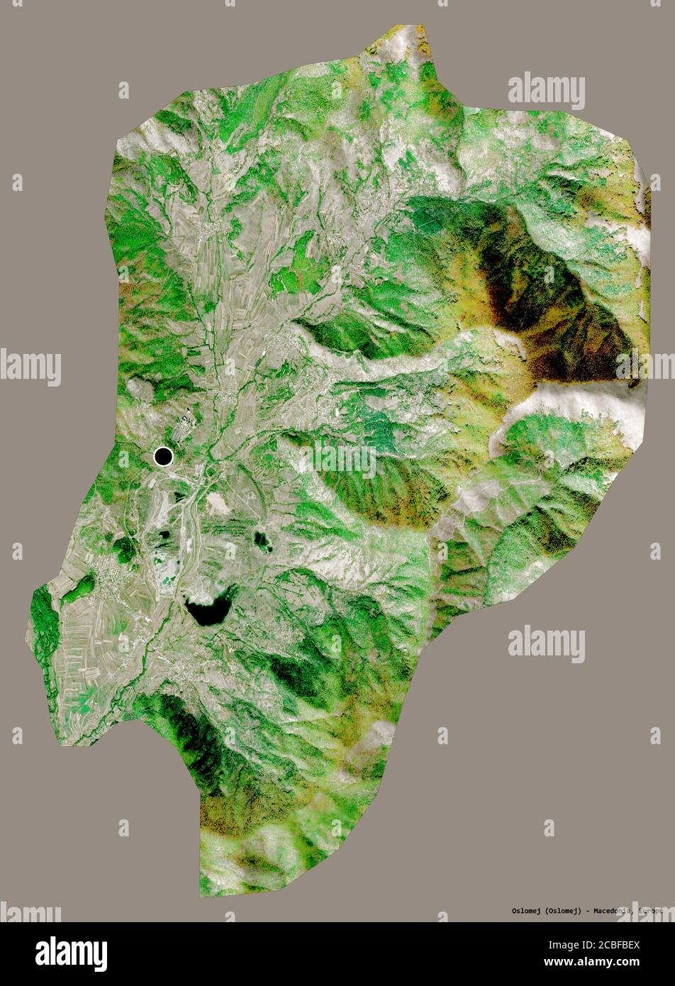 Shape of Oslomej, municipality of Macedonia, with its capital isolated ...