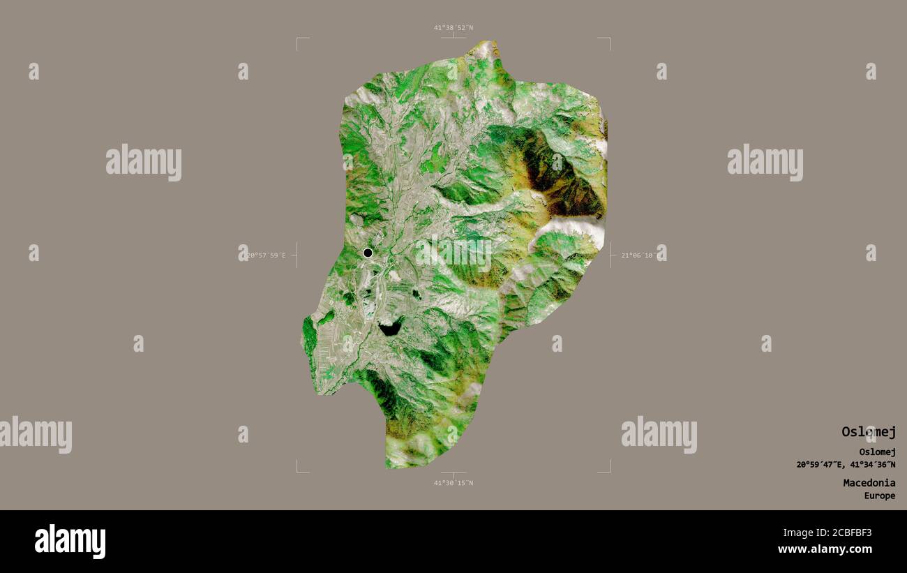 Area of Oslomej, municipality of Macedonia, isolated on a solid ...