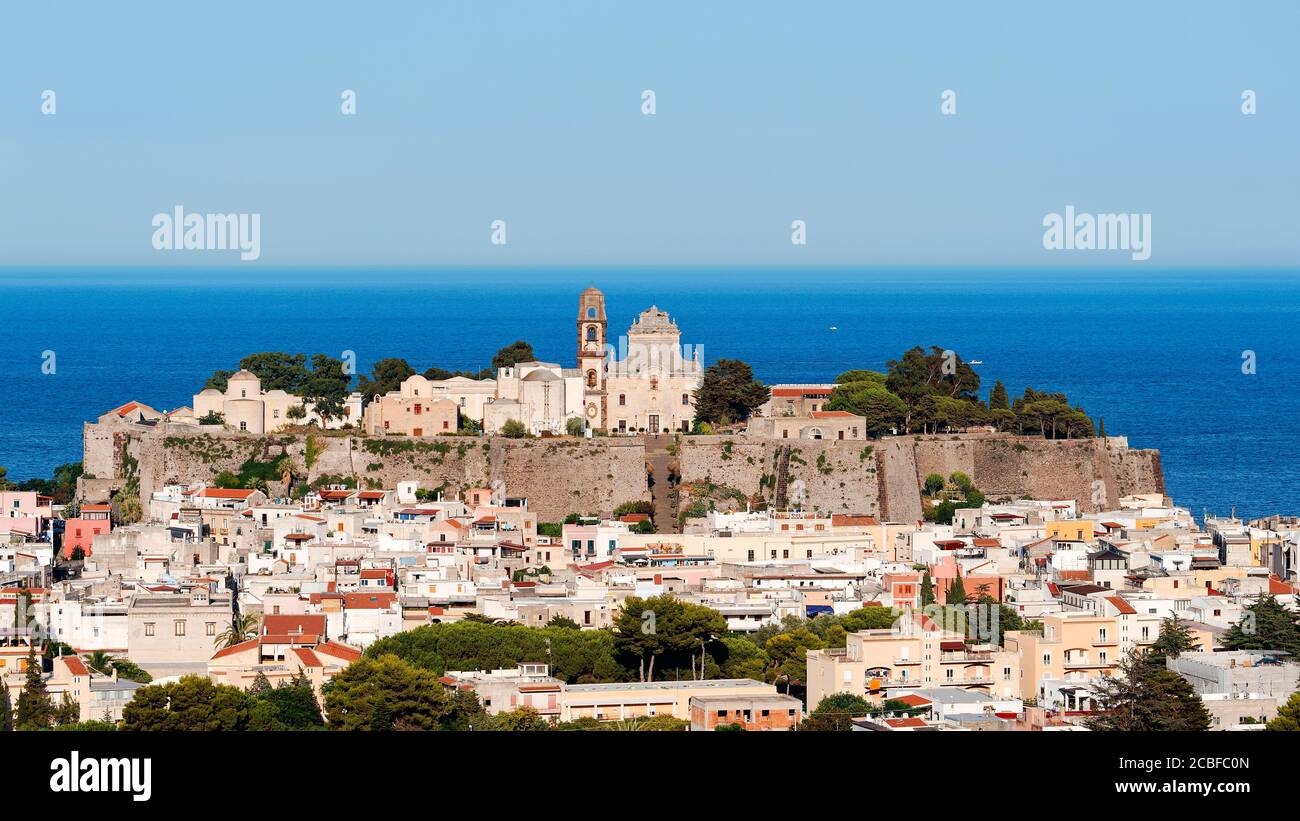 The castle of Lipari and the Cathedral of San Bartolomeo with its bell ...