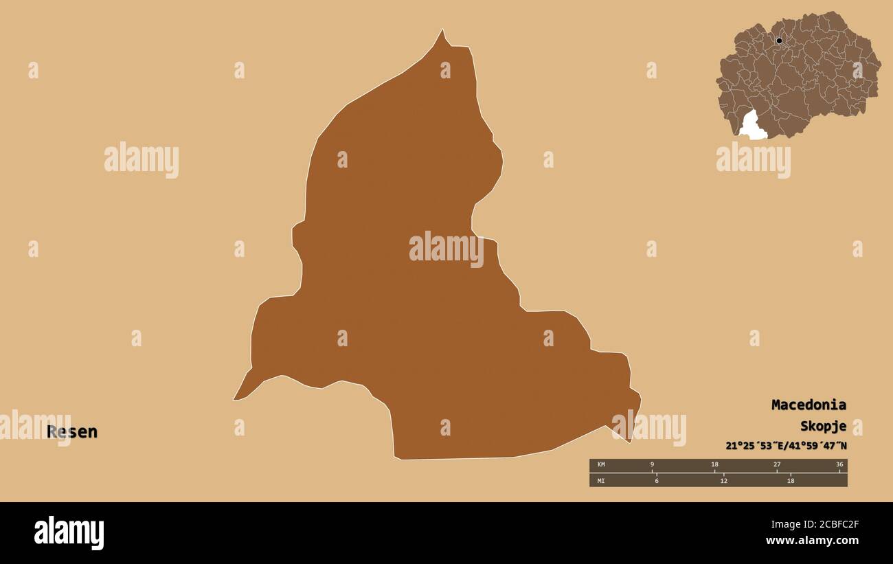 Shape of Resen, municipality of Macedonia, with its capital isolated on ...