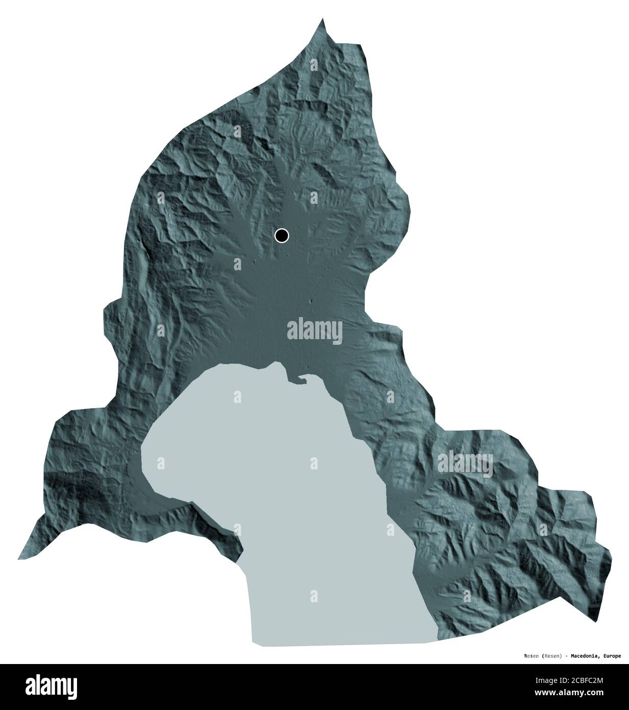 Shape of Resen, municipality of Macedonia, with its capital isolated on ...