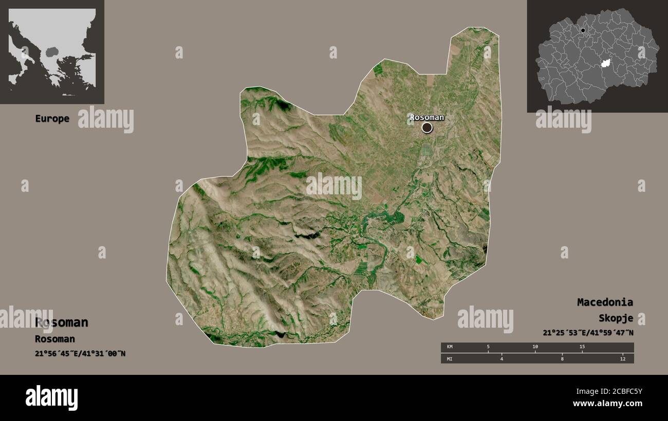 Shape of Rosoman, municipality of Macedonia, and its capital. Distance ...