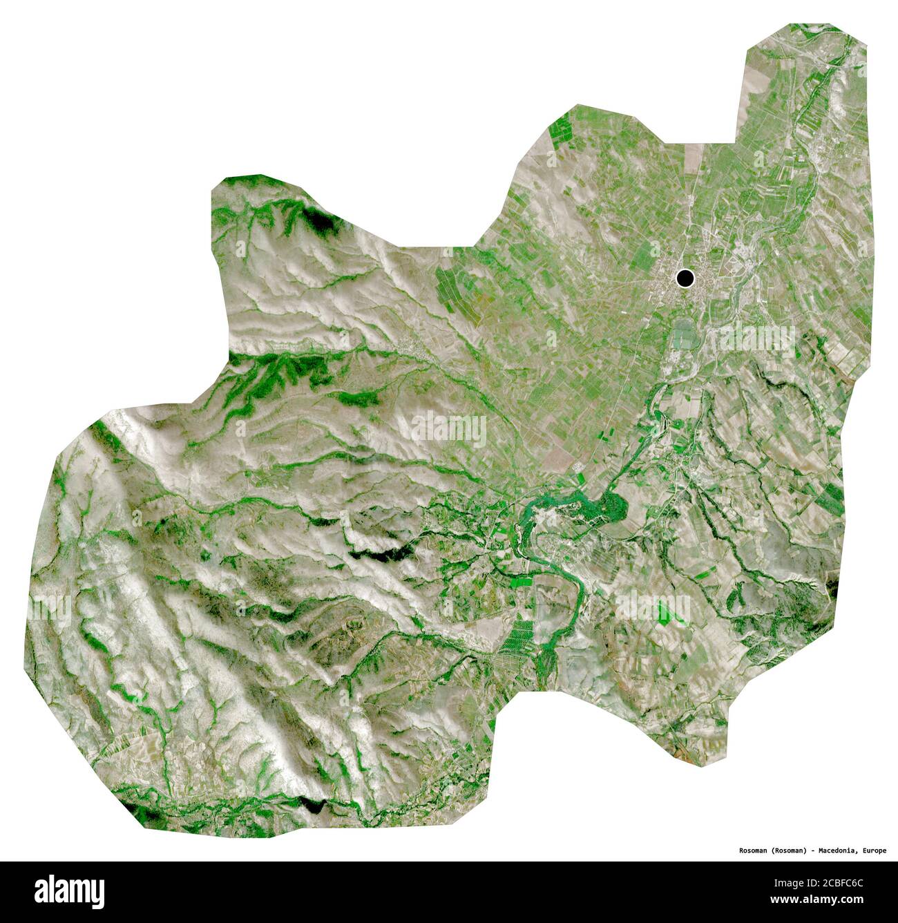 Shape of Rosoman, municipality of Macedonia, with its capital isolated ...