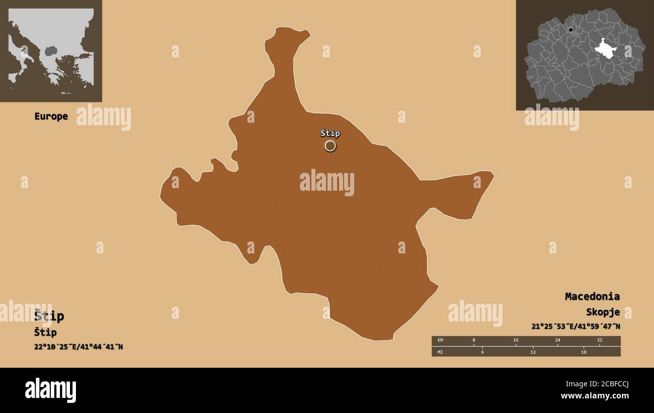 Shape of Štip, municipality of Macedonia, and its capital. Distance ...