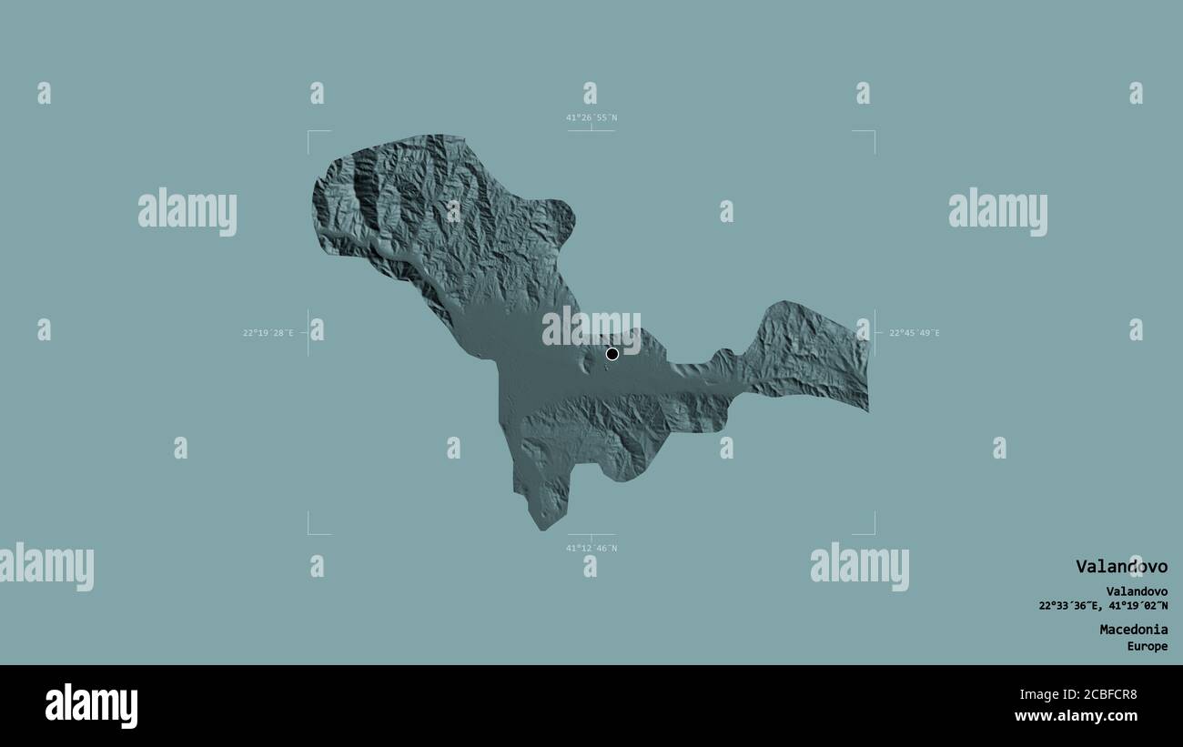 Area of Valandovo, municipality of Macedonia, isolated on a solid ...