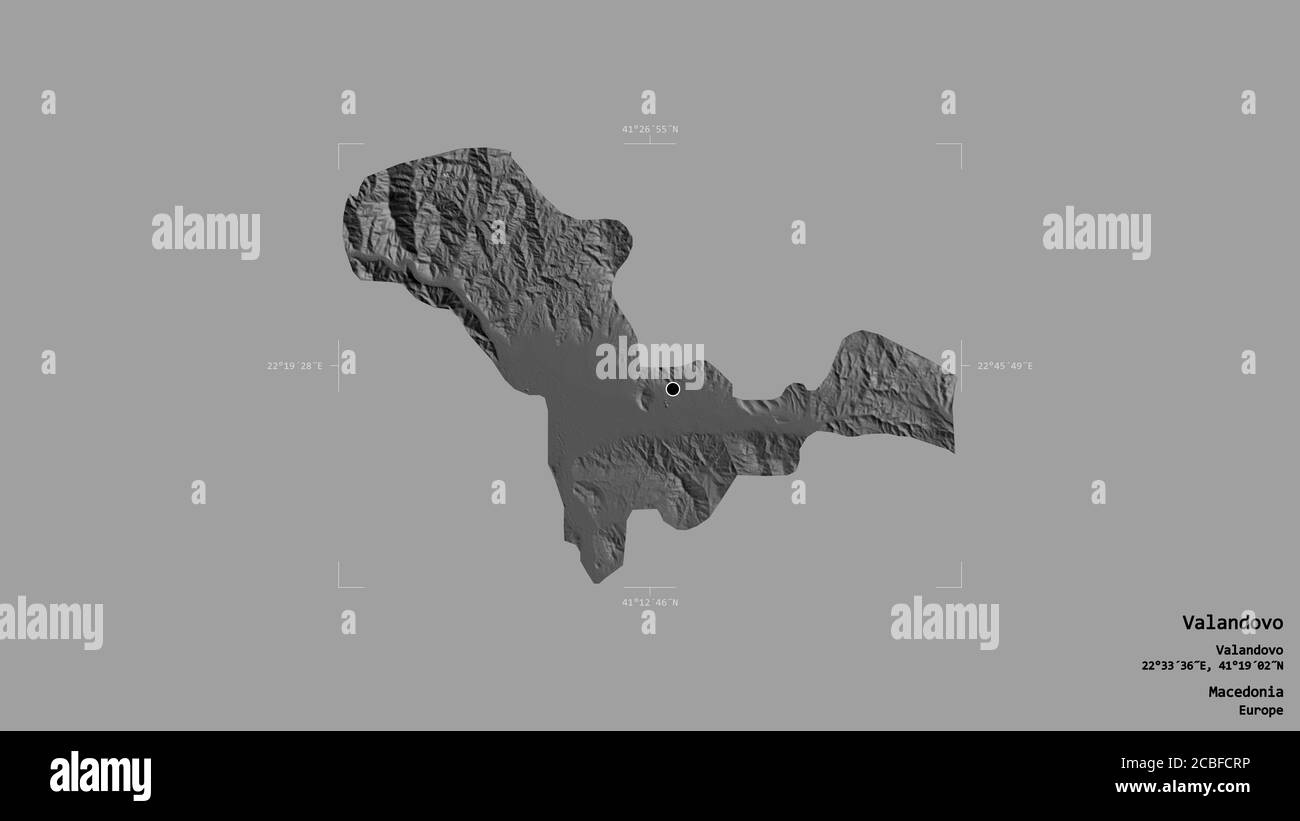 Area of Valandovo, municipality of Macedonia, isolated on a solid ...