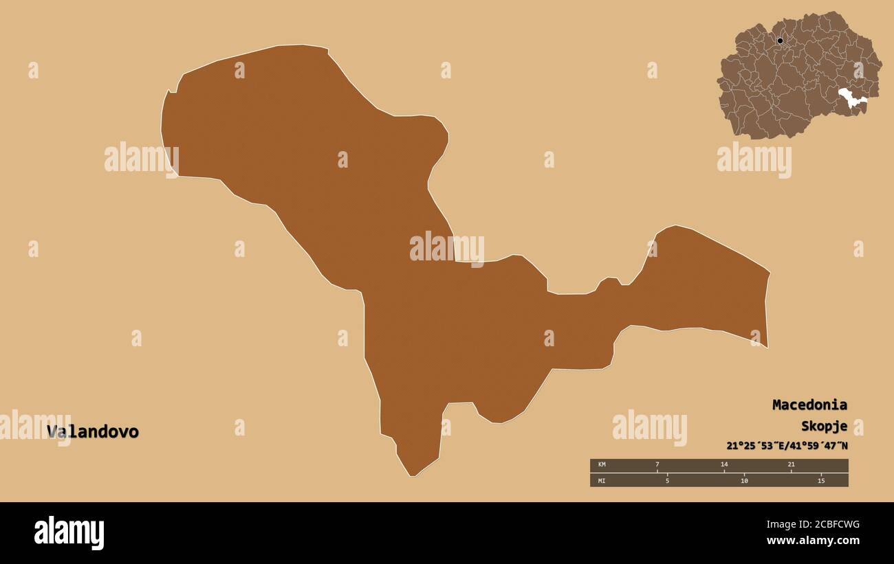 Shape of Valandovo, municipality of Macedonia, with its capital ...