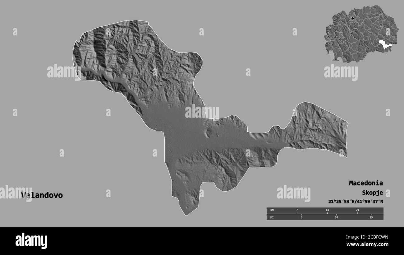 Shape of Valandovo, municipality of Macedonia, with its capital ...